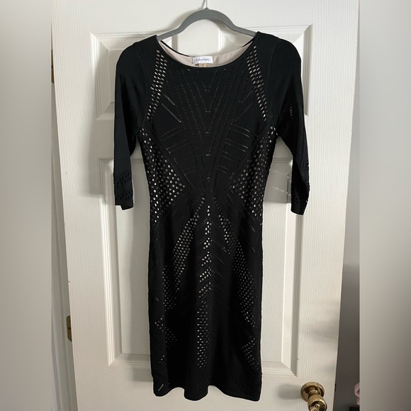Calvin Klein | Dresses | Calvin Klein Perforated Dress Black With Nude ...